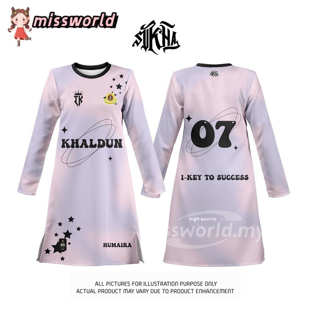 Baju Muslimah Humaira Design Labuh Pink White Jersey Muslimah Custom ...