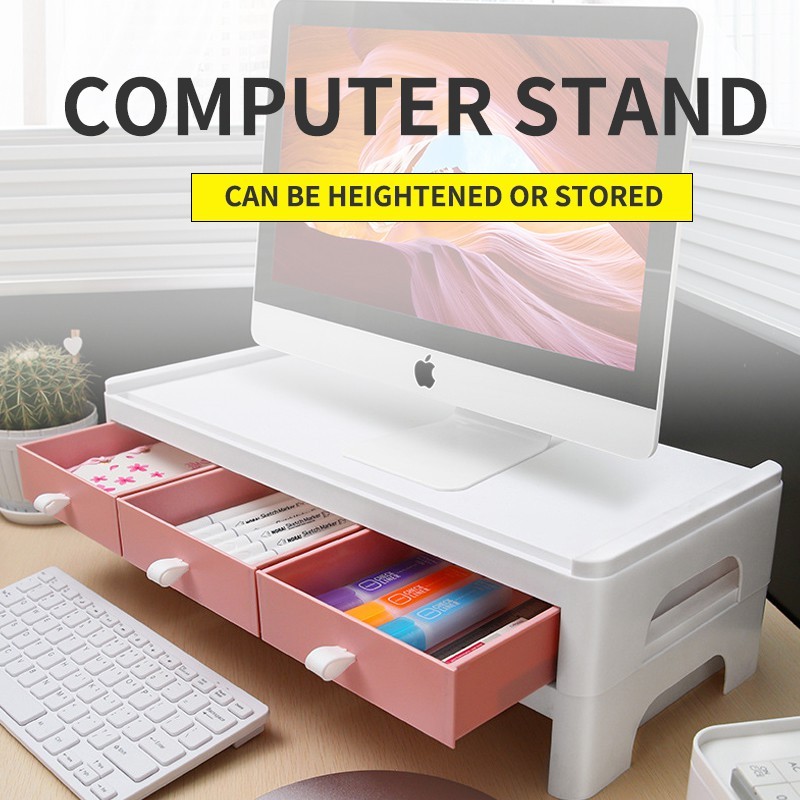 Computer Monitor Mount Stand Riser With Drawer Increase Height Laptop ...
