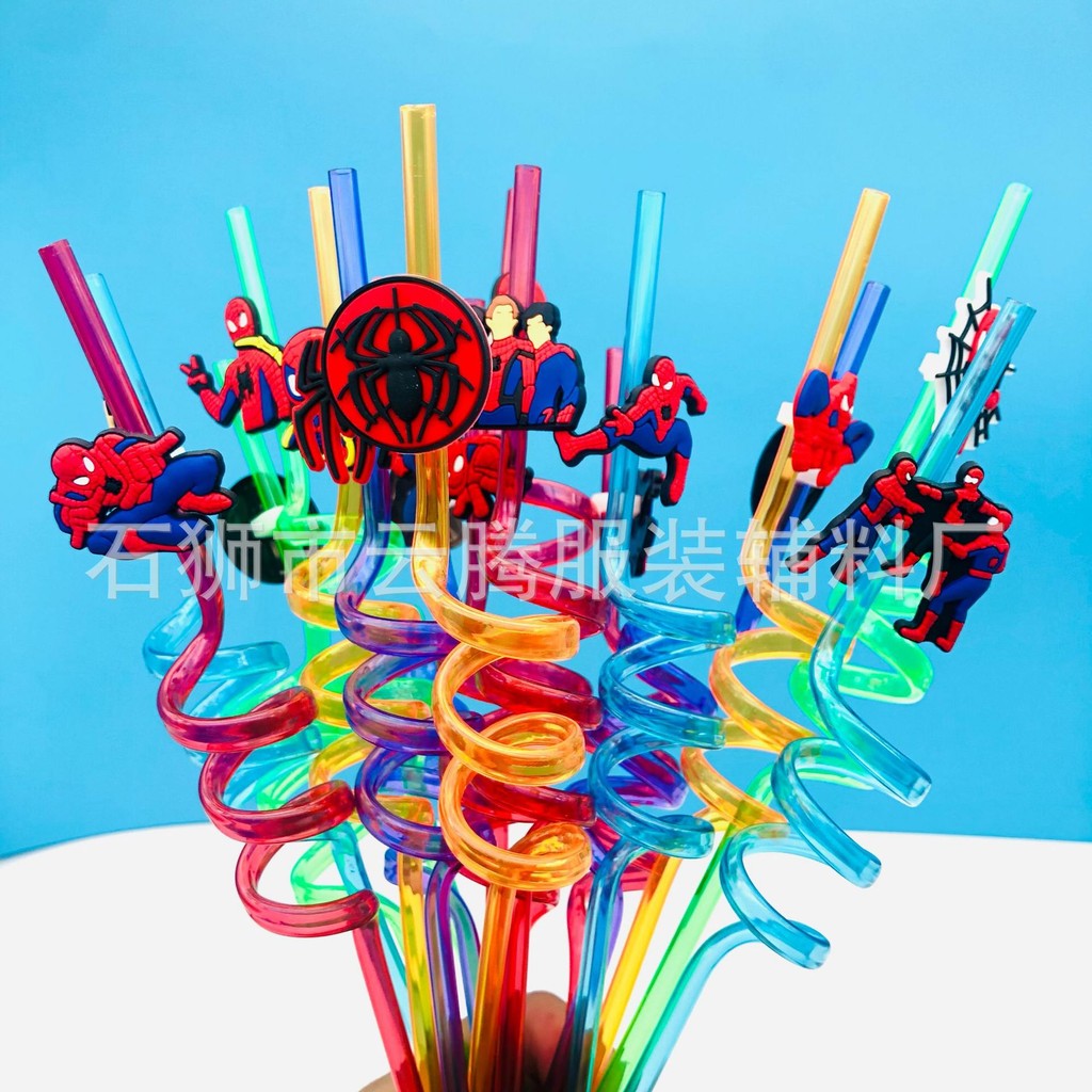 Spider Man Cartoon Straw Children's Cute Birthday Party Decoration ...