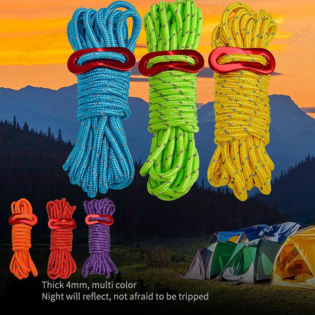AGM Tali Khemah Nylon 4mm 4 Meter Outdoor Reflective Camping Rope Anti ...