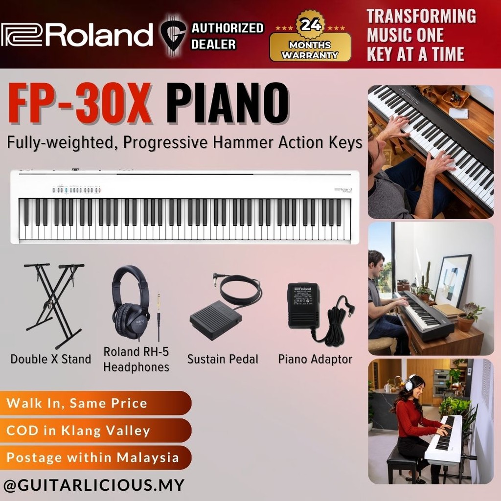 Roland FP-30X 88-Key Digital Piano with Headphones - White ( FP30X / FP ...