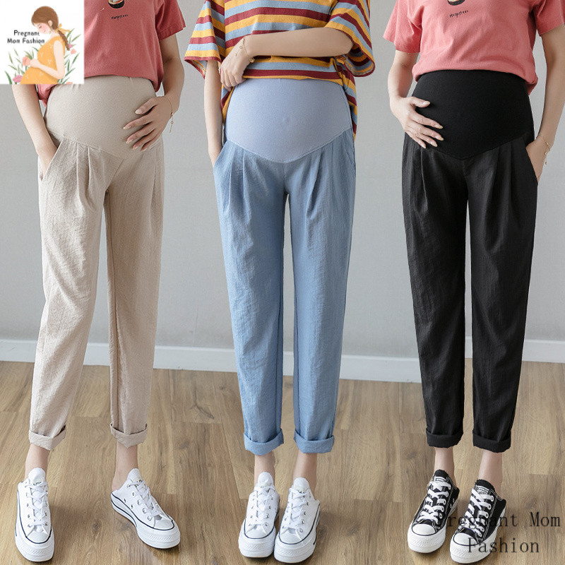 Cotton Linen Maternity Pants Pregnant Pants Outer Wear Pregnancy Ankle ...
