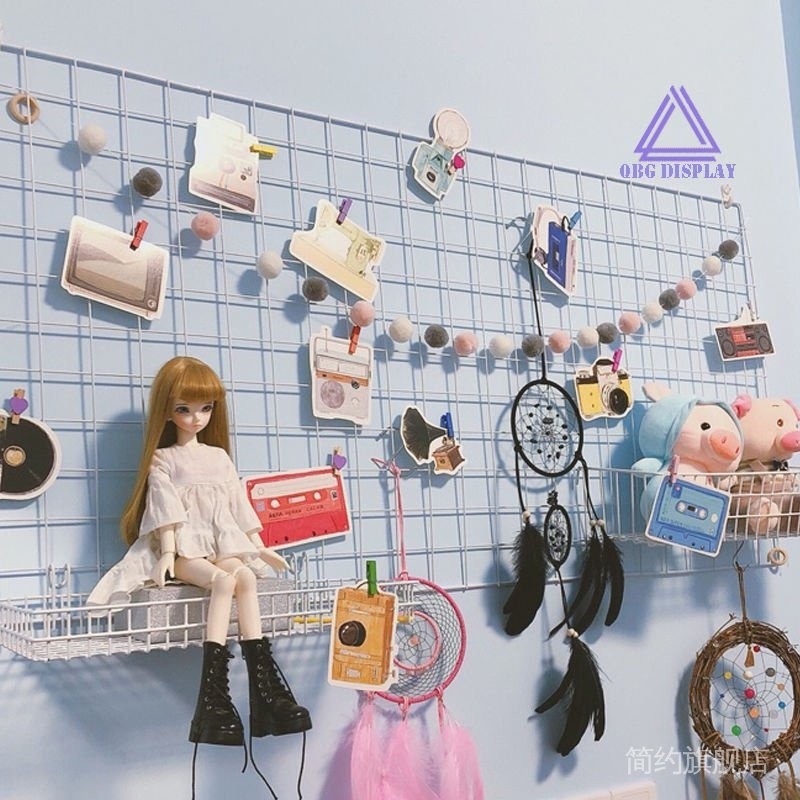 Iron mesh grid shelf iron grid rack photo wall White bold wire mesh ...