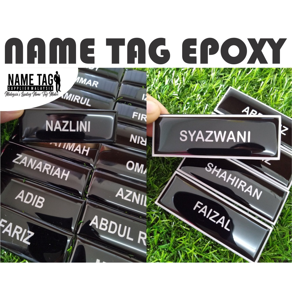 EXPRESS SHIPPING | Name Tag Epoxy Acrylic Hitam Putih (75x25mm) Name ...
