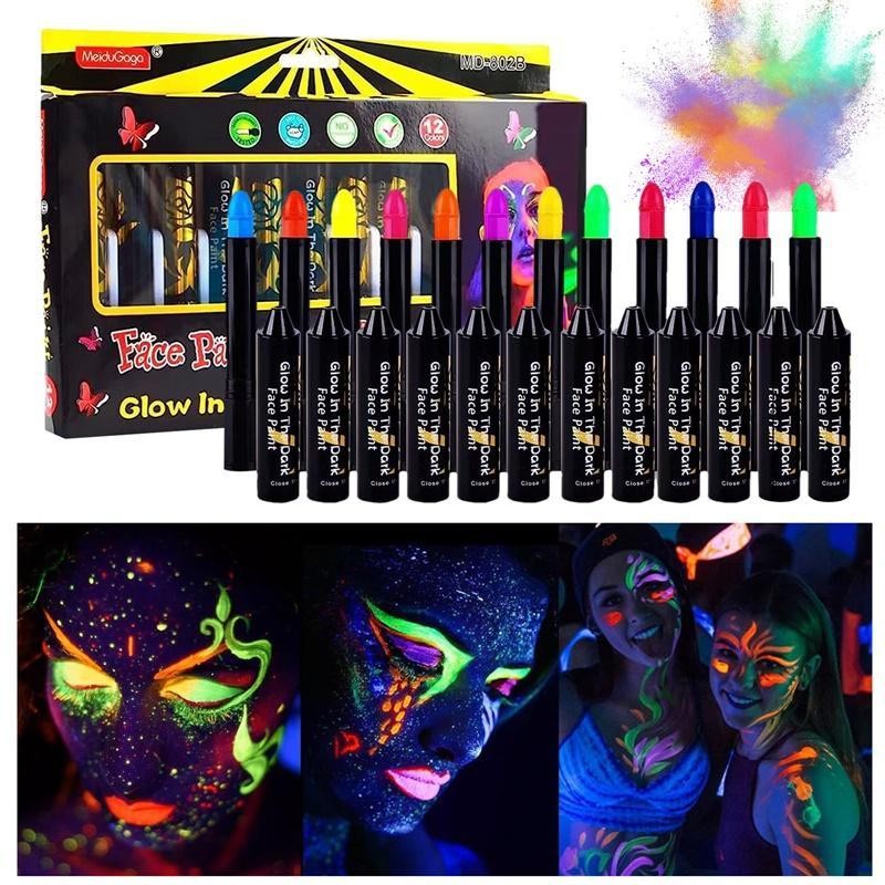Facepaint Makeup Kit 12 Colors Waterproof Face and Body Crayons Face ...