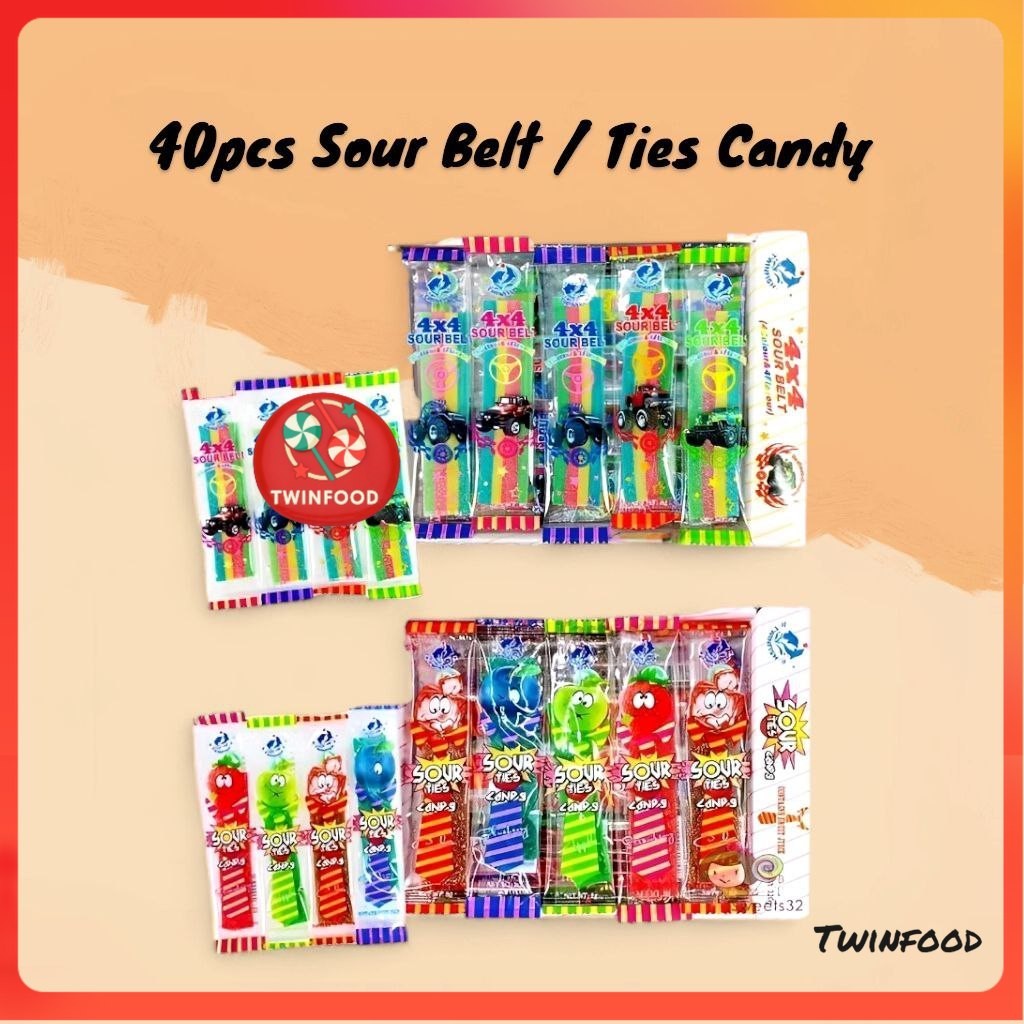 40pcs x 8g Twinfish Sour Belt & Ties Candy – Sweet and Sour, Halal ...