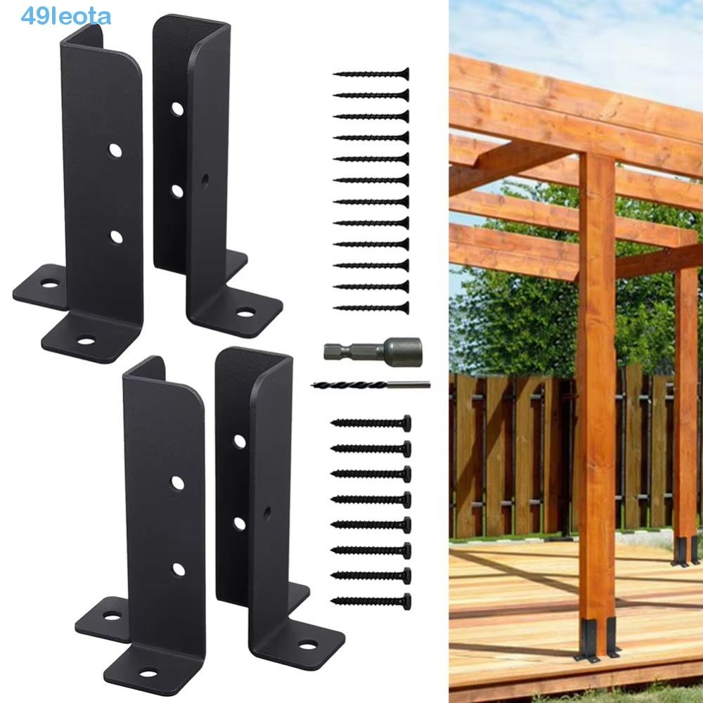 LEOTA Post Base Brackets, Adjustable Black Fence Post Base Support ...