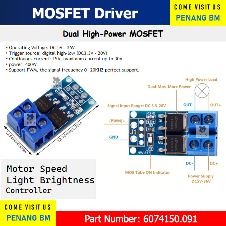 Dual High-Power MOSFET Trigger Switch Module 5V-36V DC 15A 400W Dual Output PWM Adjustment ...
