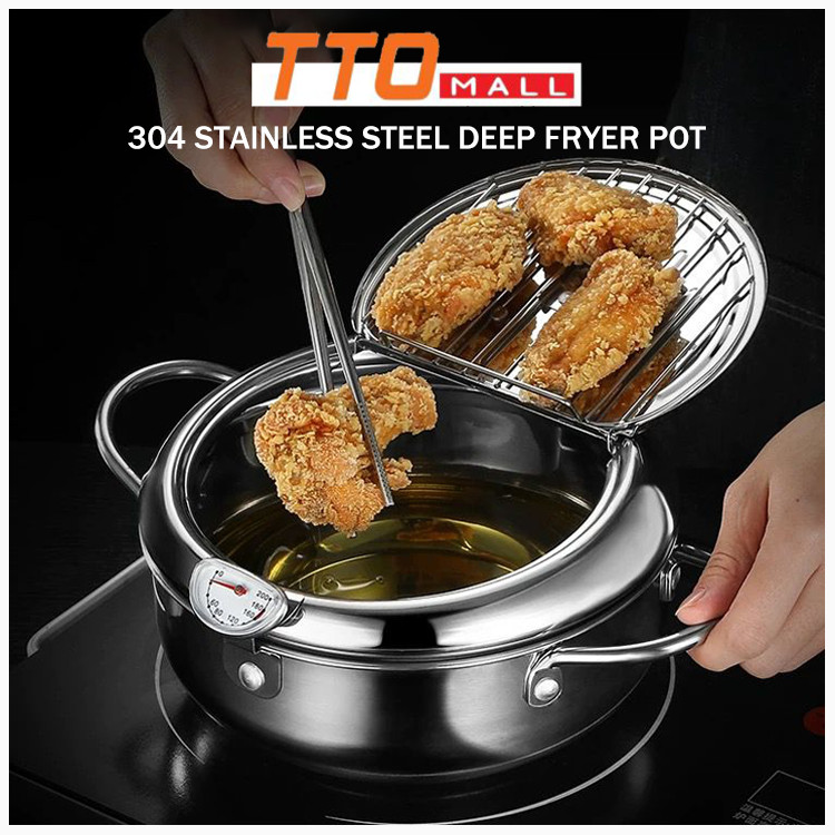 [TTO] Stainless Steel Deep Fryer Pot with Strainer Basket and ...