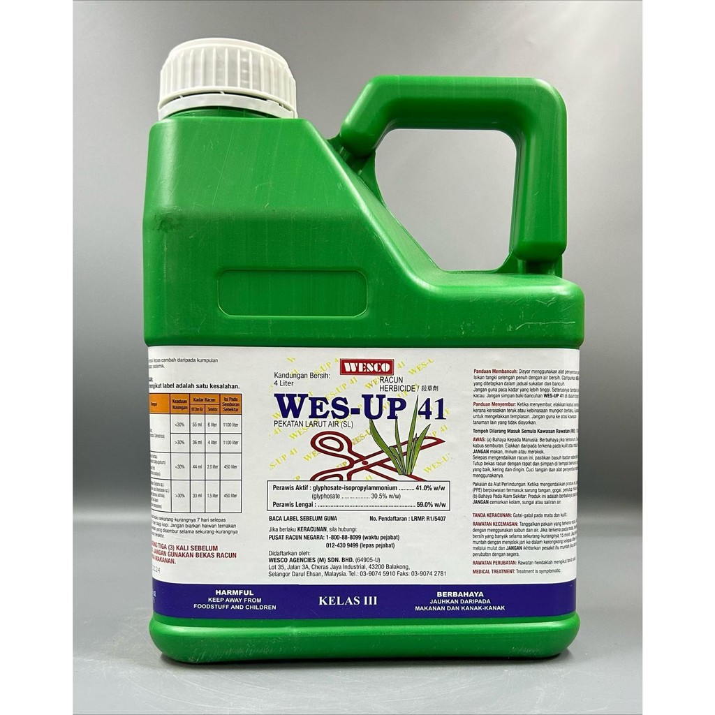 WES UP 4L 41% Weed Killer Racun Rumpai Generic to Roundup, Ecomax ...