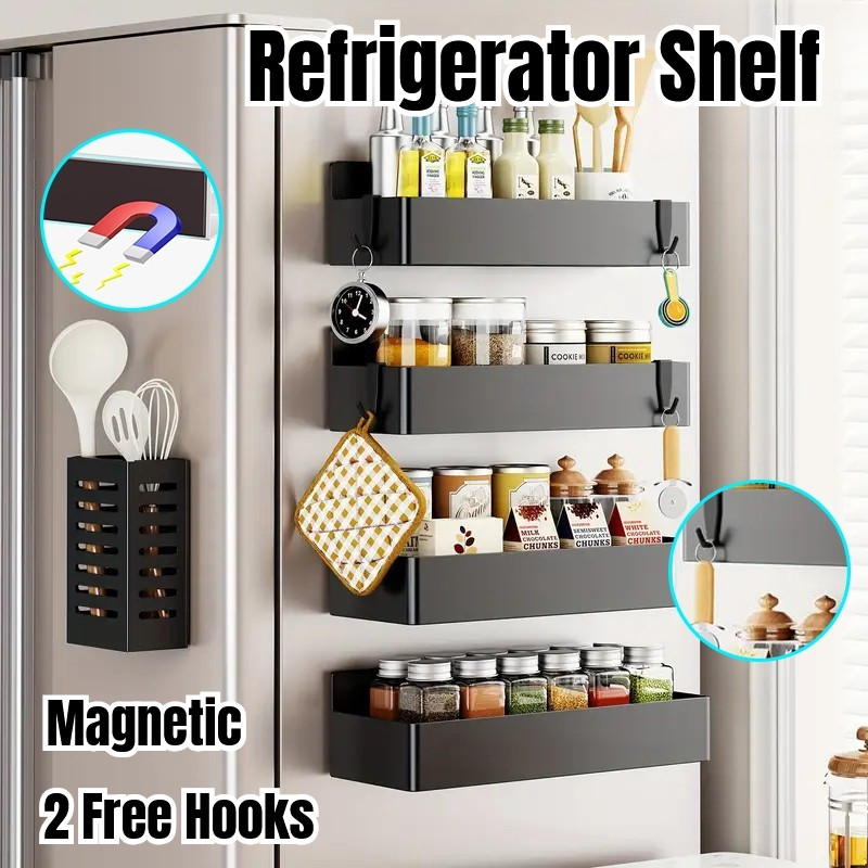 Magnetic Fridge Shelf Spice Seasoning Storage Rack Refrigerator Side ...