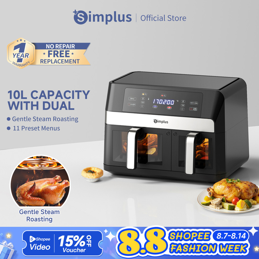 Simplus Air Fryer 2800W Dual Baskets 10L Ultra Large Capacity LCD Screen 11 Preset Programs ...