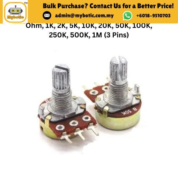 Variable Resistor Potentiometer 500 Ohm, 1K, 2K, 5K, 10K, 20K, 50K ...