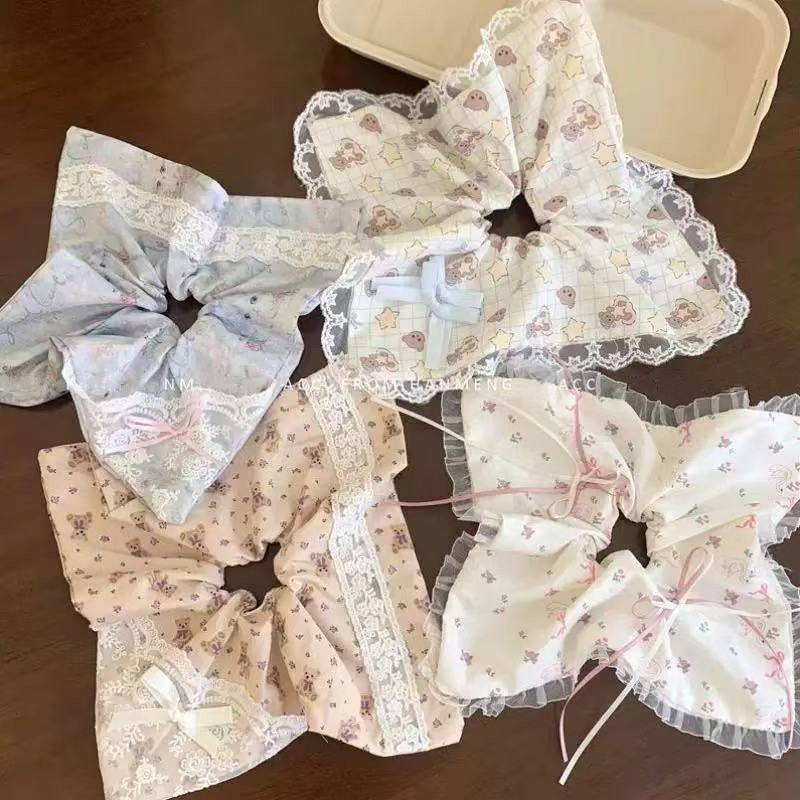 Floral bow square scarf large intestine hair band 2025 New style Korean ...