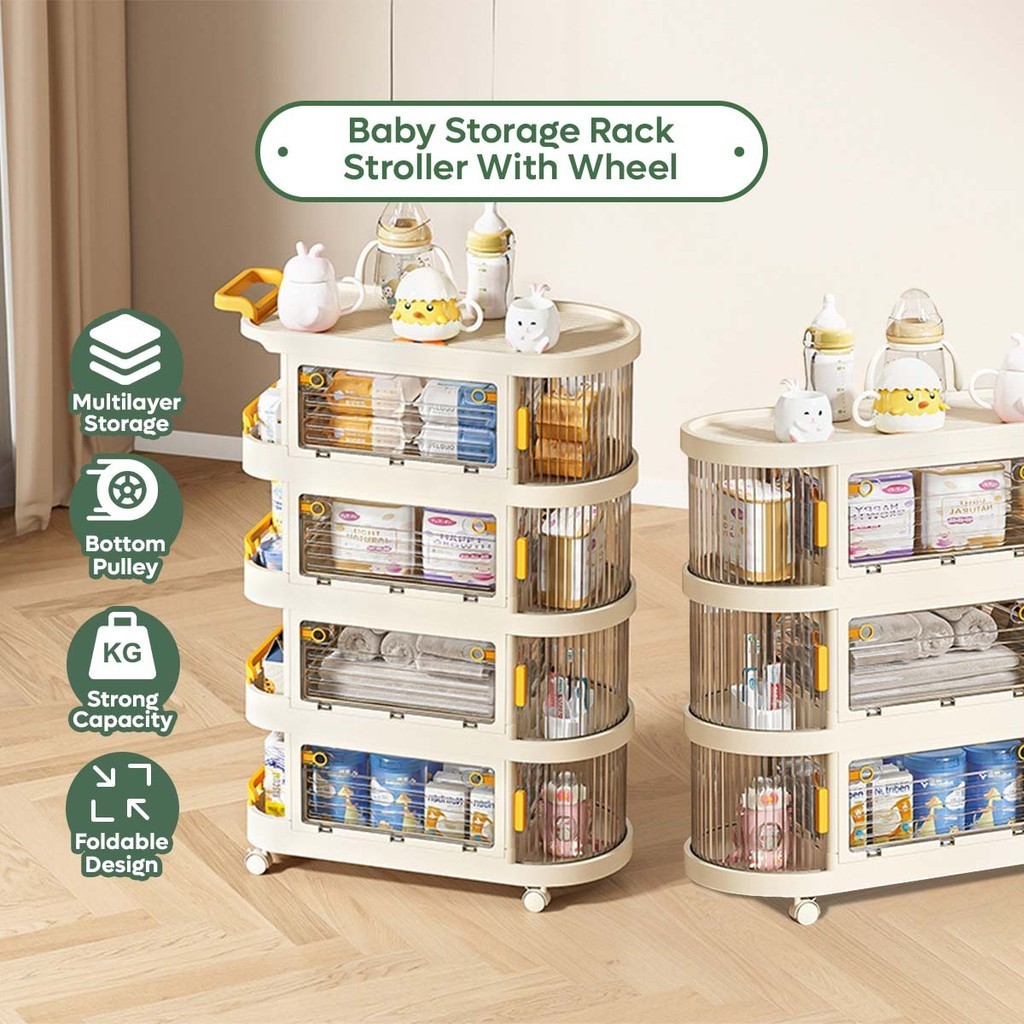 5 Layers Baby Storage Rack Stroller With Wheel Multipurpose Drawers ...