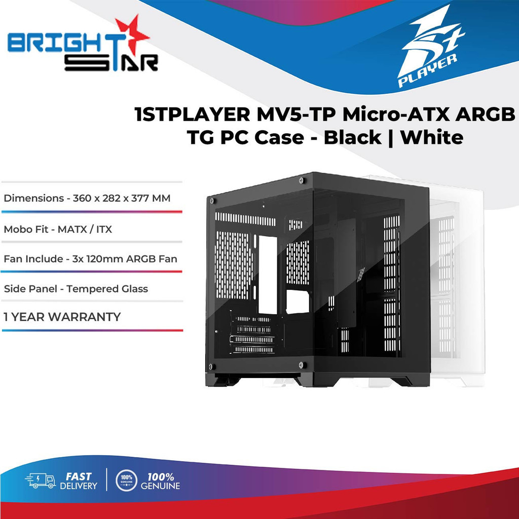 1STPLAYER MV5-TP Micro-ATX TG 4x 120mm ARGB Fans PC Case - Black | White | Shopee Malaysia
