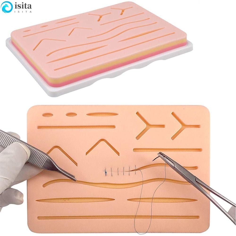 ISITA Suture Practice Pad, 3 Layers 14 Wounds Silicon Skin Pad, Upgraded Long-lasting Mesh Hard ...