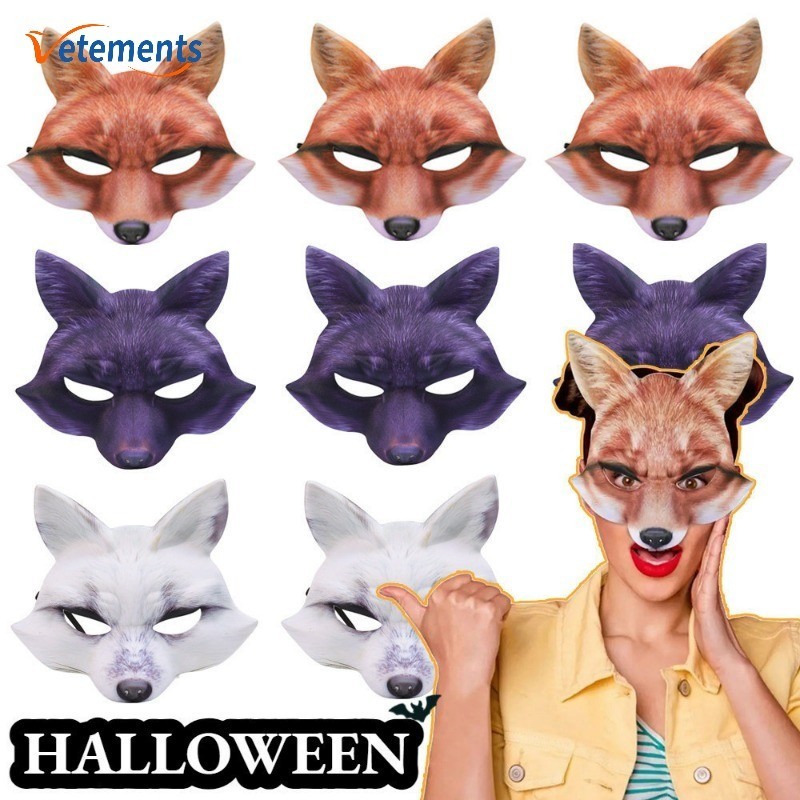 Half Face Fox Cosplay Mask Halloween Props - Animal Role-playing EVA ...