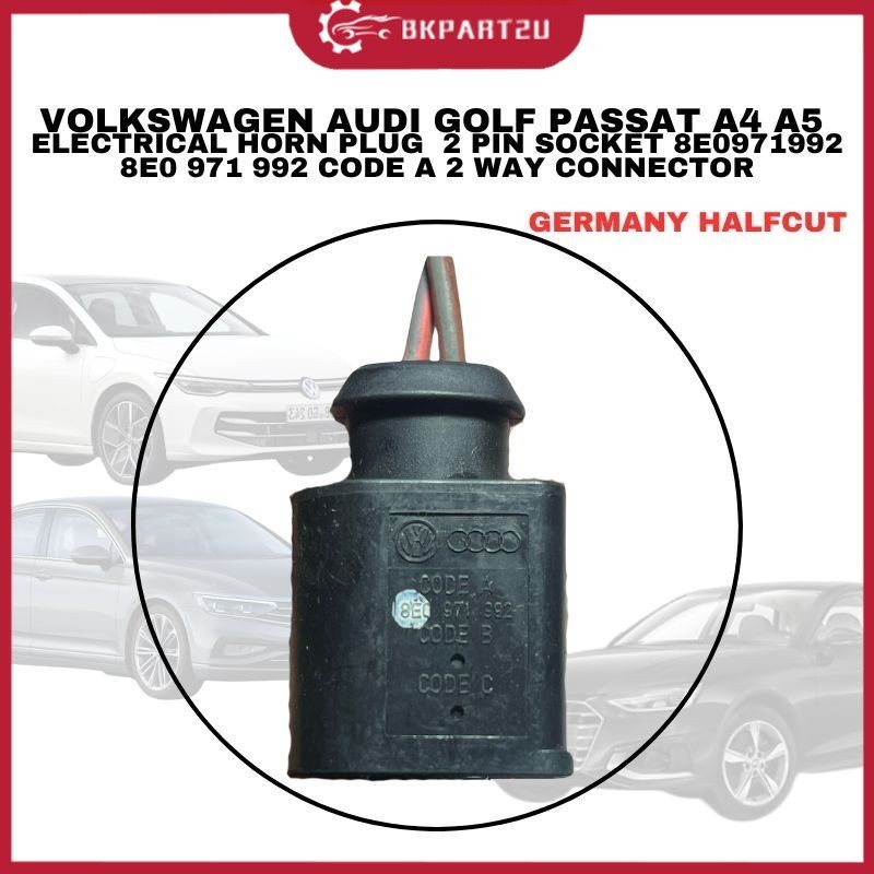 VOLKSWAGEN AUDI GOLF PASSAT A4 A5 ELECTRICAL HORN PLUG 2 PIN SOCKET ...