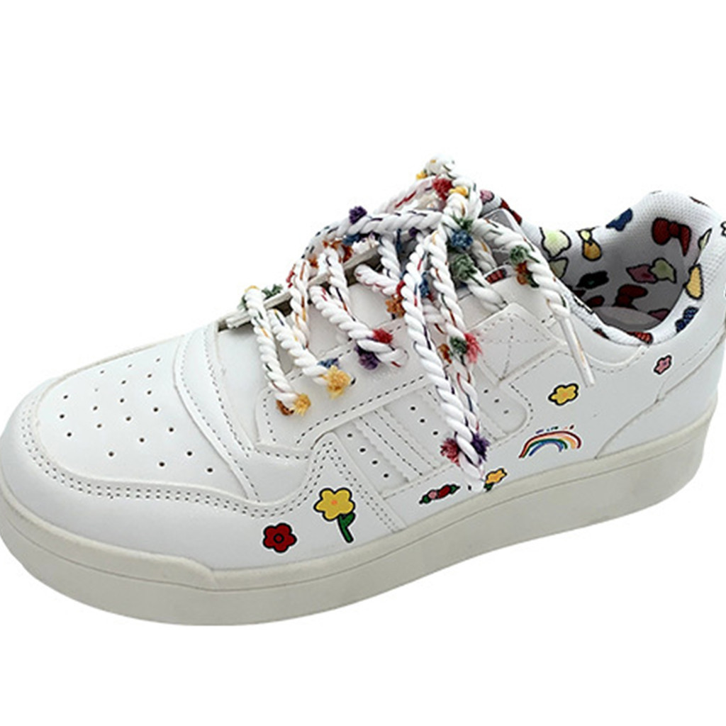 1Pair Casual Cute Style Shoelaces Colorful Dot Rainbow Wide Shoestring ...