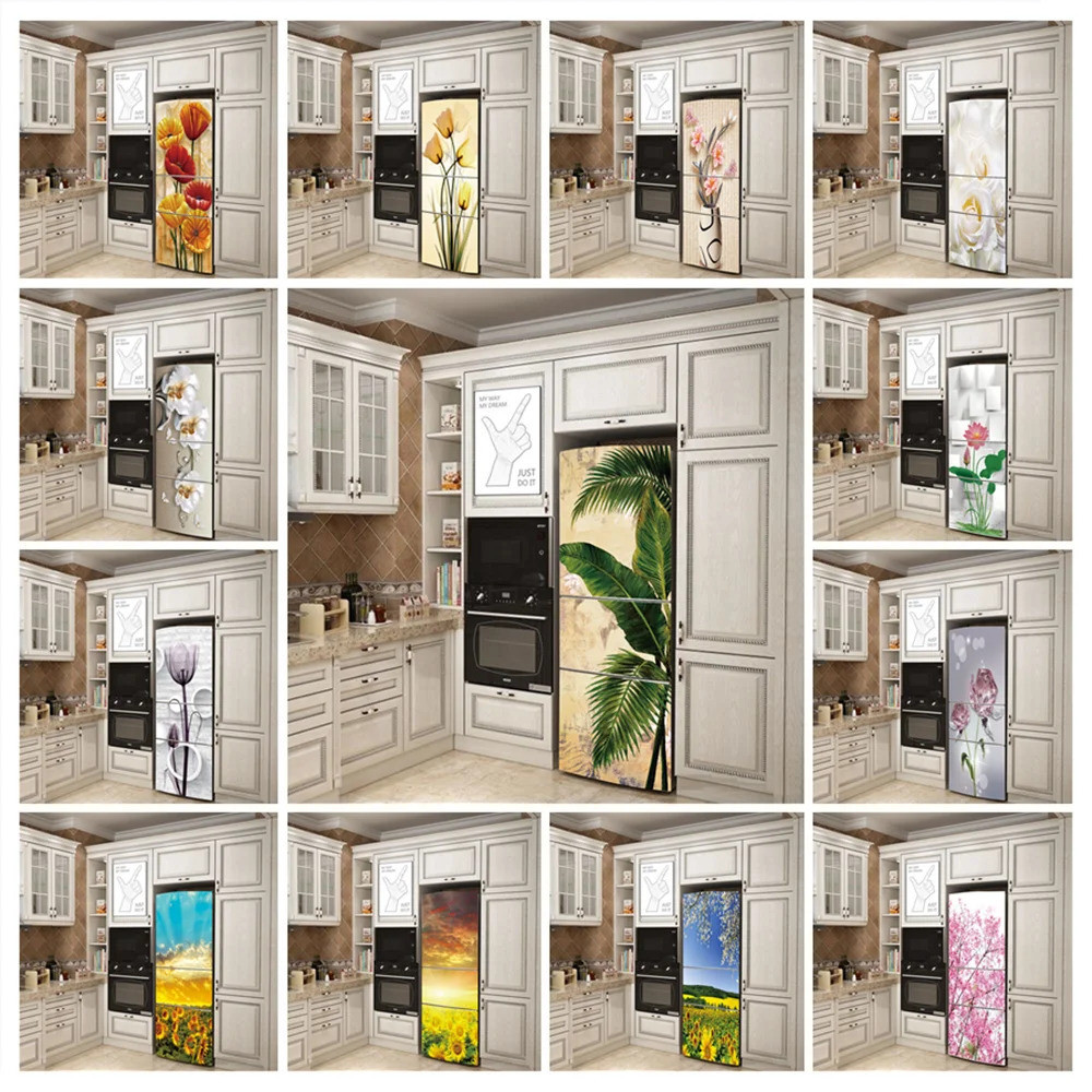 Custom Refrigerator Sticker Cover Vinyl Flower Fridge Wallpaper For ...