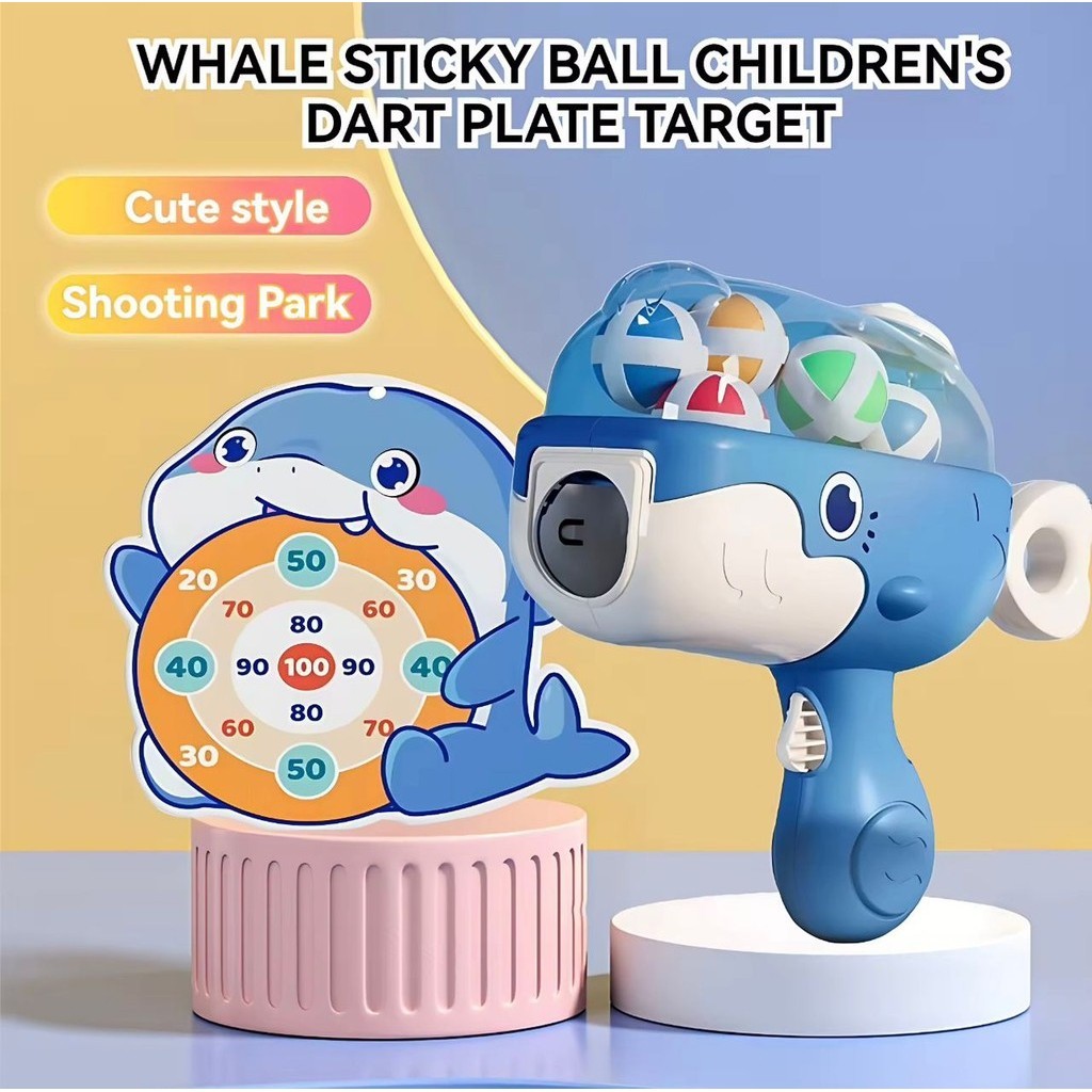 Children Cute Whale Sticky Ball Gun Ejector Darts Board Soft Bullet ...