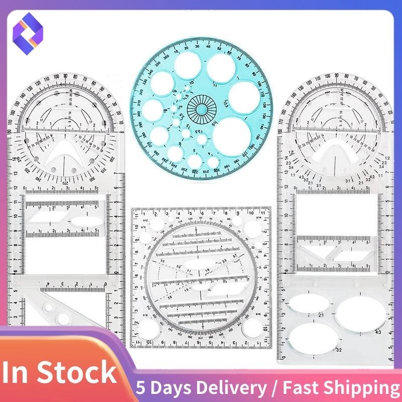 4 Pcs Multifunctional Geometric Ruler Drawing Tools Plastic Ruler Set ...