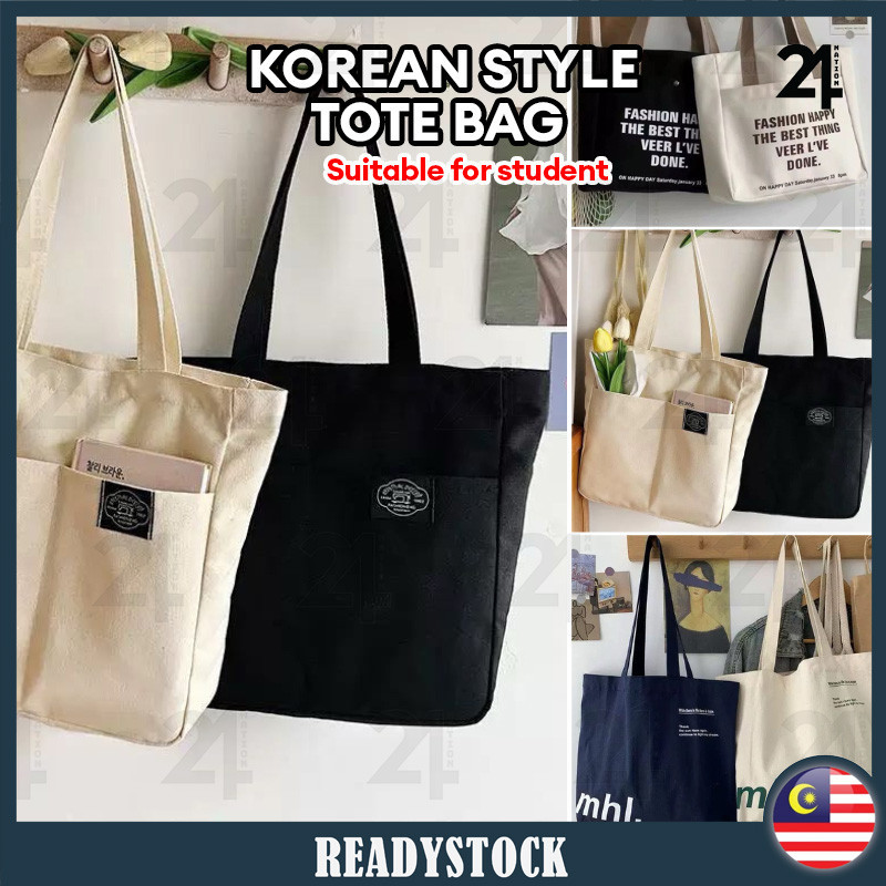 MR Canvas Bag Female Korean Style Tote Bag One Shoulder Portable Beg ...