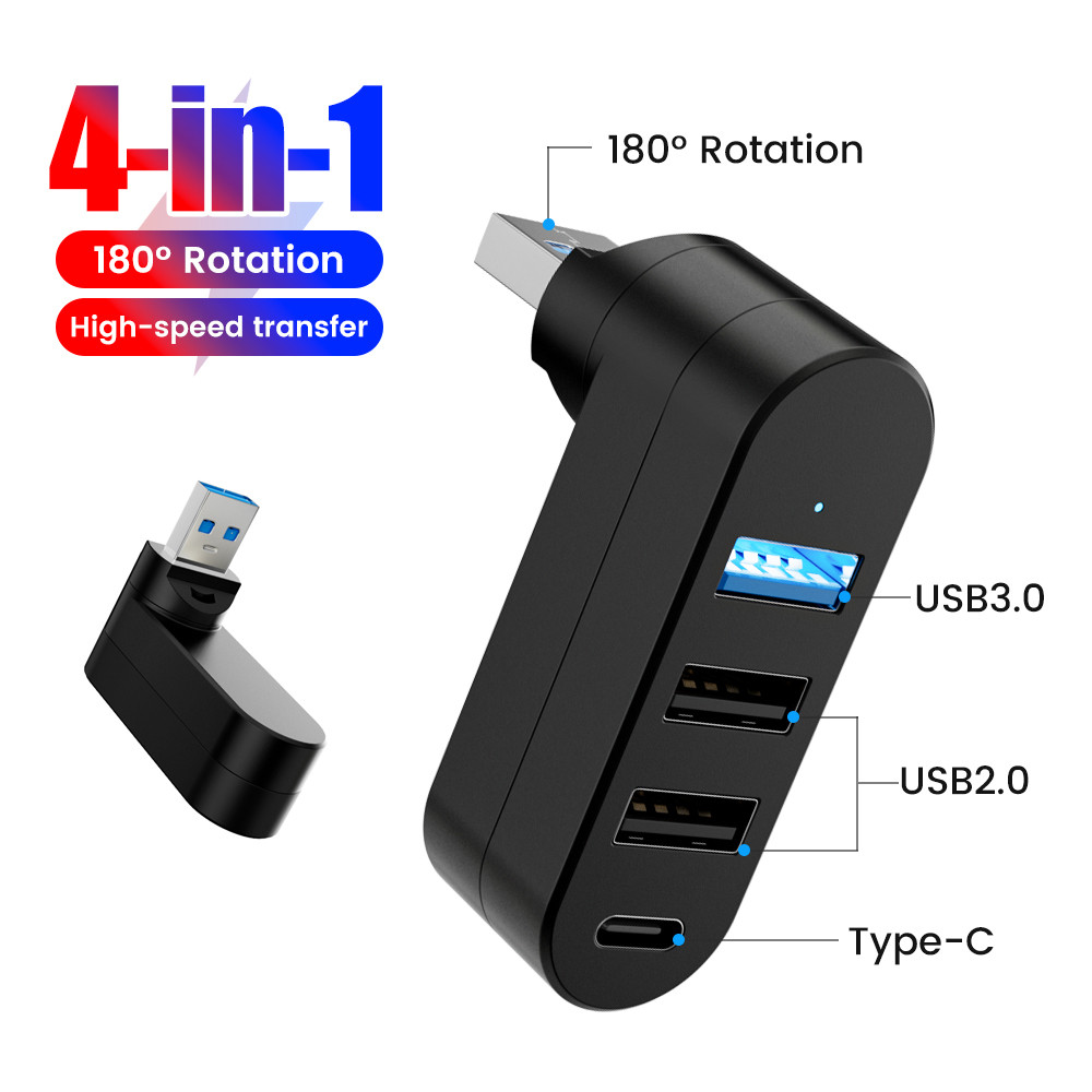 Universial USB 3.0 Type-C 90/180 Degree Rotatable 4-In-1 Ports HUB High ...