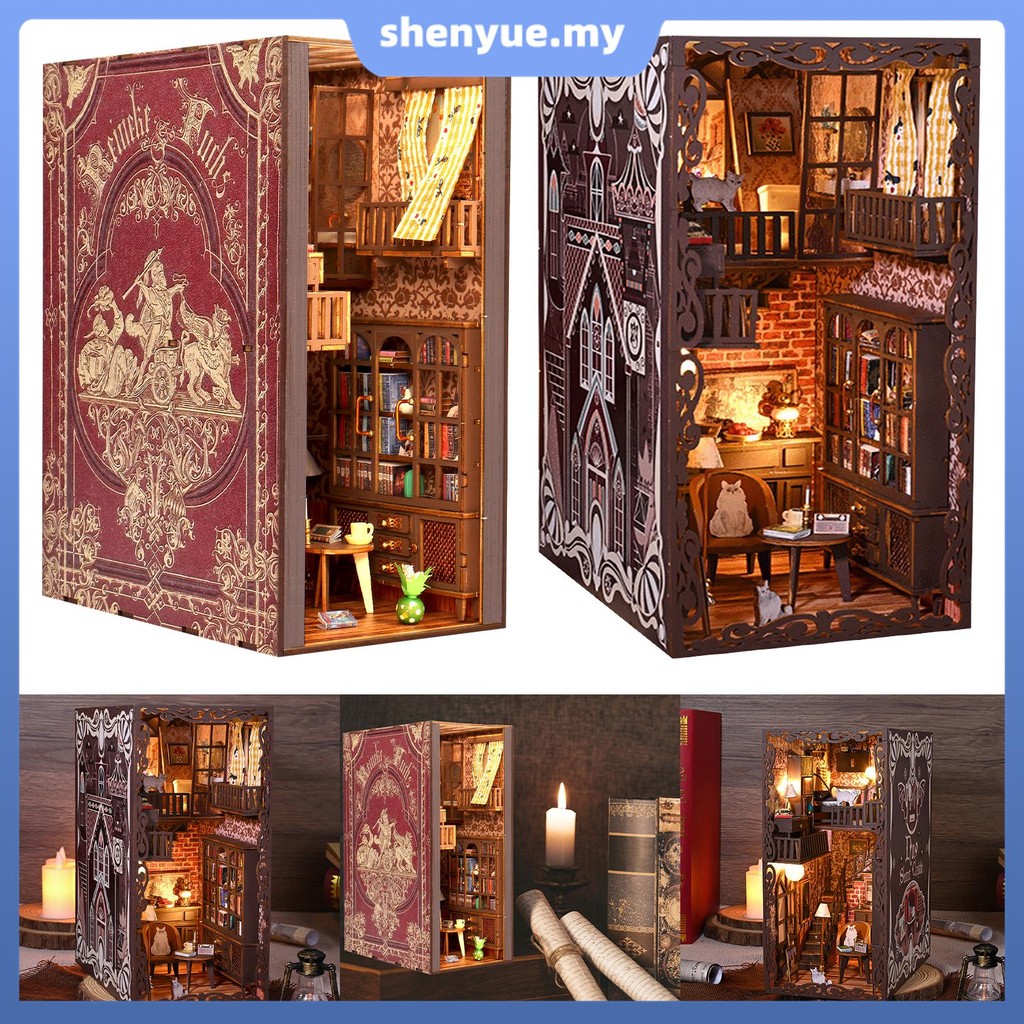 DIY Book Nook Kit with LED Light 3D Wooden Puzzle Book House Building ...