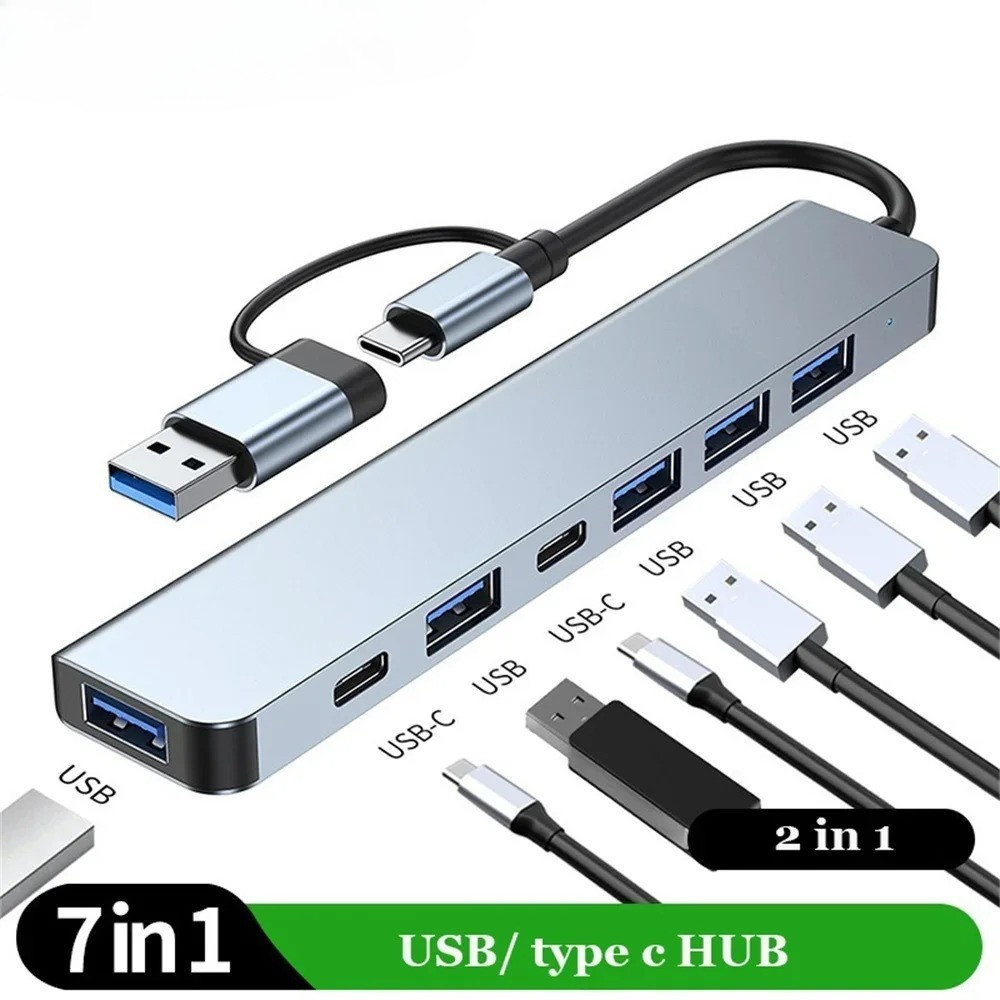 7 in 1-2 Hub Adapter With 4 USB Ports 2 USBC Ports Support USB/Type-c ...