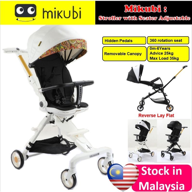 MIKUBI FLAGSHIP 360 Two Way Magic Stroller With Seater Adjustable Flat ...