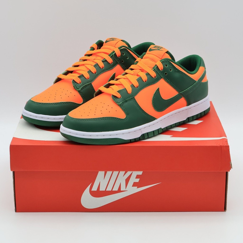 DD1391-300 Nike Dunk Low Miami Hurricanes Gorge Green Total Orange (Men ...