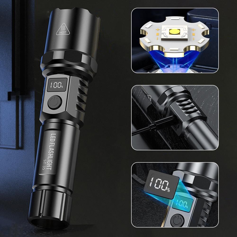 Rechargeable LED Flashlights Telescopic Zoom Tactical Torch With Built ...