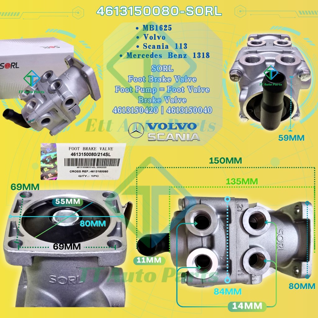 Foot Brake Valve Mercedes Benz 1318 | MB1625 | Scania 113 | Volvo [Foot ...