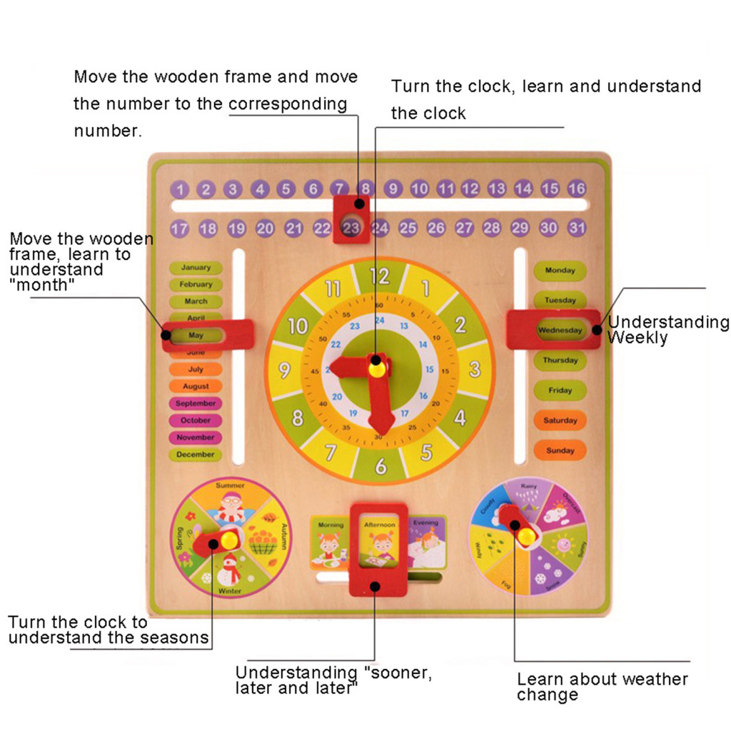 Educational Wooden Clock Toddlers Wooden Clock Wooden Clock Toy for ...