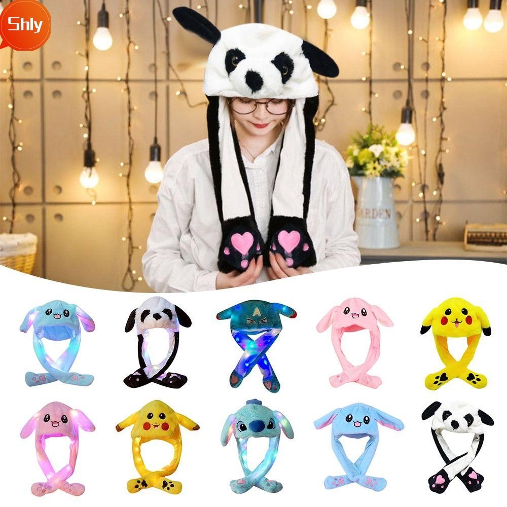 SHLY Glowing Plush Moving Hat, Cartoon Headwear Animal Earflap Hat ...
