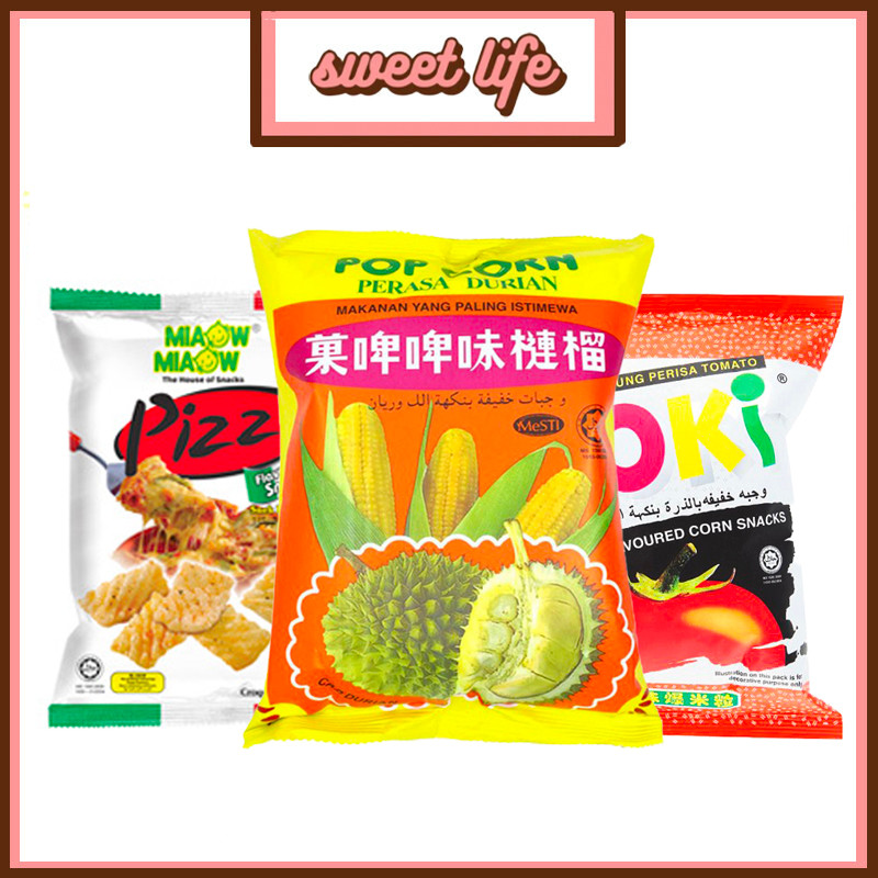 60G TOKI TOMATO , 70G POP CORN DURIAN , MIAOW MIAOW PIZZA FLAVOURED ...