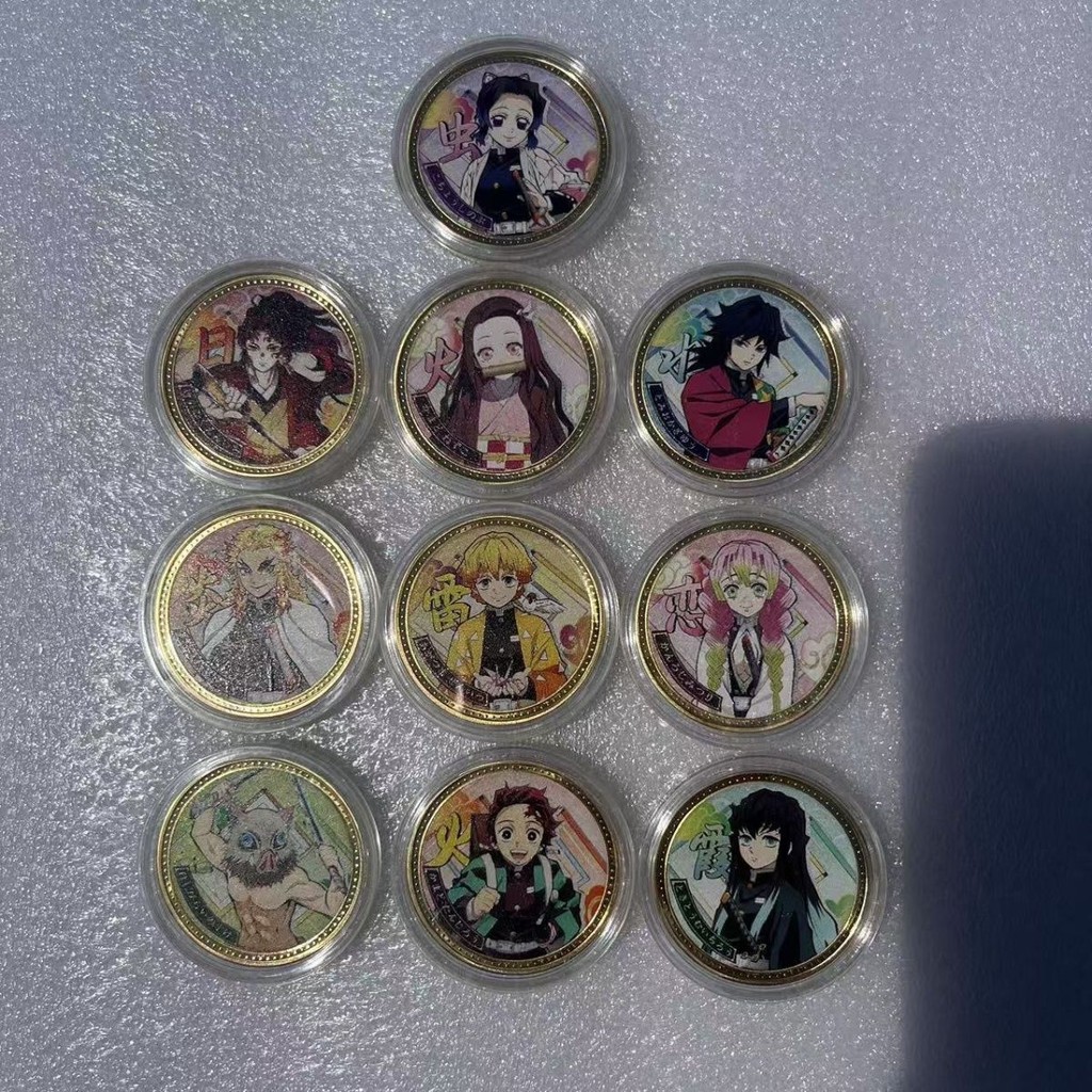 Demon Slayer Coins Anime Commemorative Coin Cards Round Metal Coin Toys ...