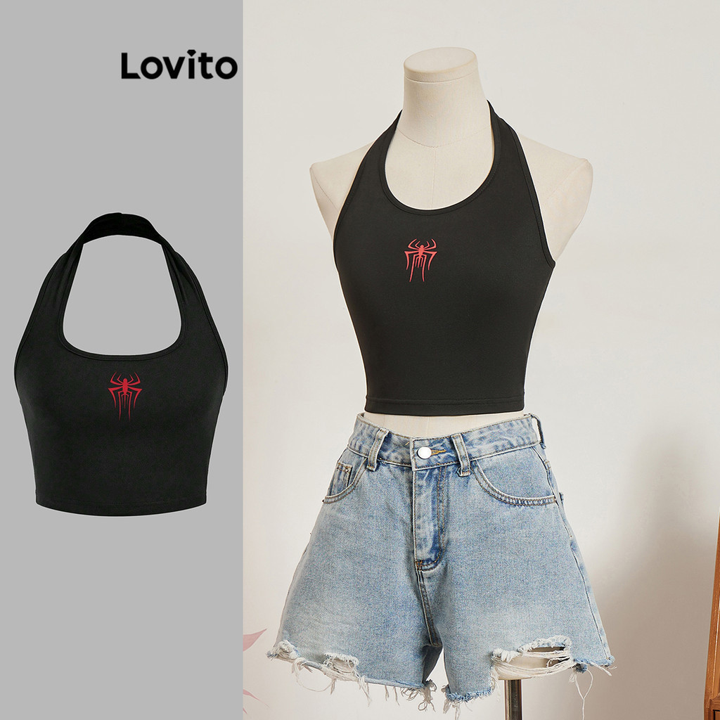 Lovito Casual Tank Top Cartoon Backless Tank Top for Women L99ED016 ...