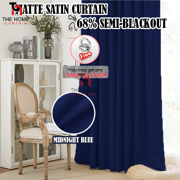 #28 MIDNIGHT BLUE Matte Satin Melati Langsir Semi-Blackout Plain Free ...