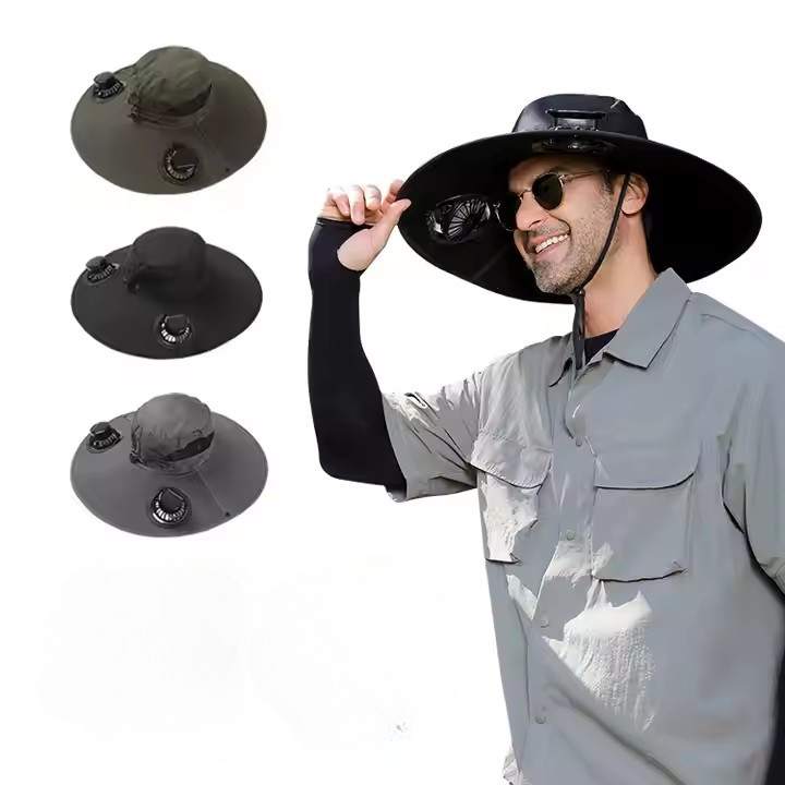 Solar Fan Hat Summer Outdoor Sun Hat Men's Fishing Hat Topi Bucket ...