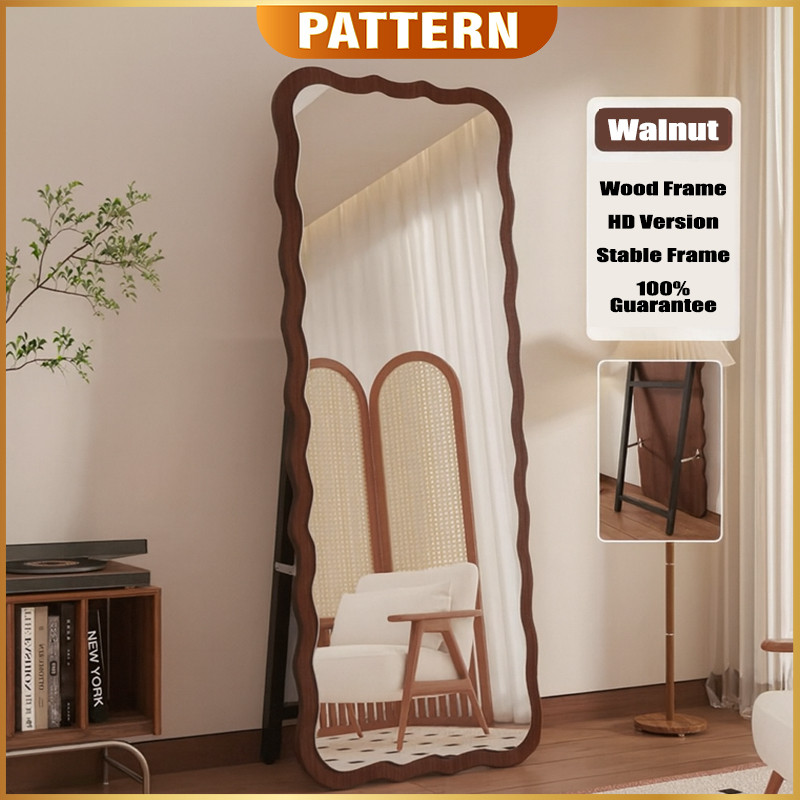 PATTERN Nordic Full Length Wave Wood Frame Curved Stand Mirror OOTD ...