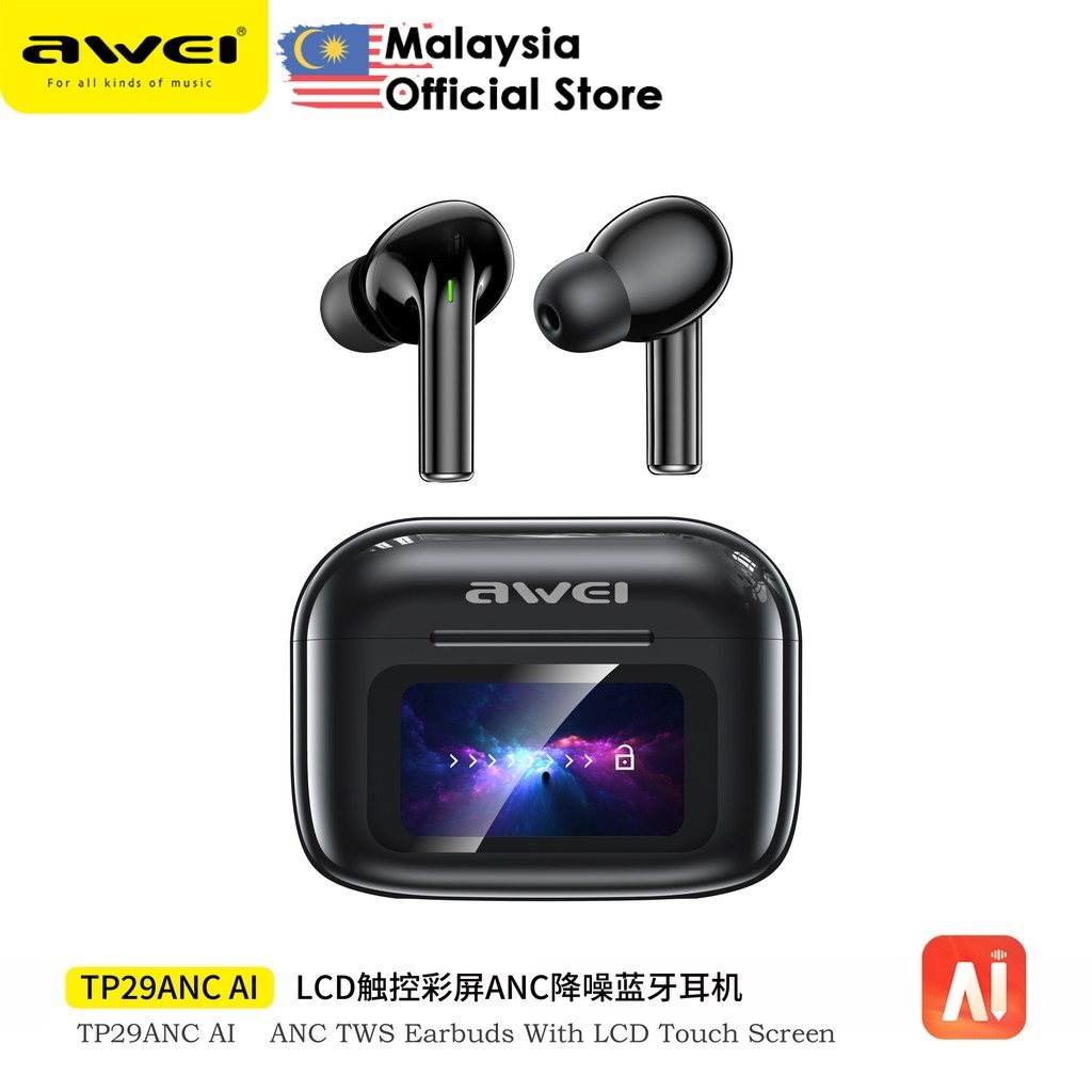 Awei TP29 ANC Wireless Earbuds LCD Touch Screen AI Translator Headphone ...