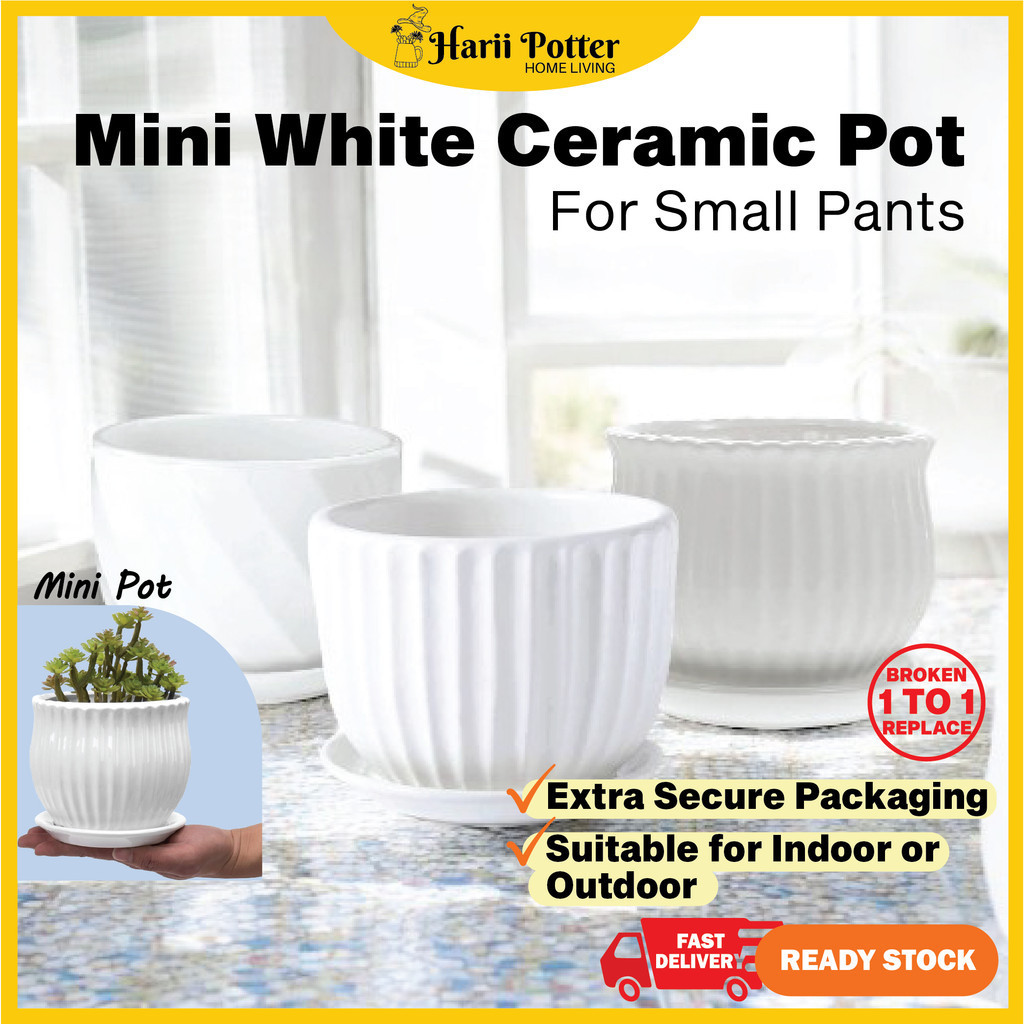 Mini Ceramic Pot For Plant Flower Pot White Pot Pasu Bunga Hiasan Pasu ...
