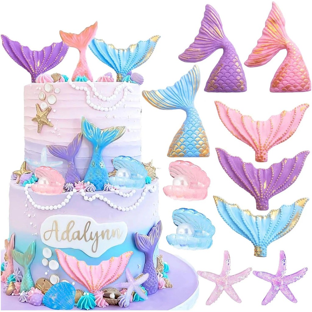 Mermaid Tail Cake Toppers Under the Sea Cake Decoration Seashell Sea ...