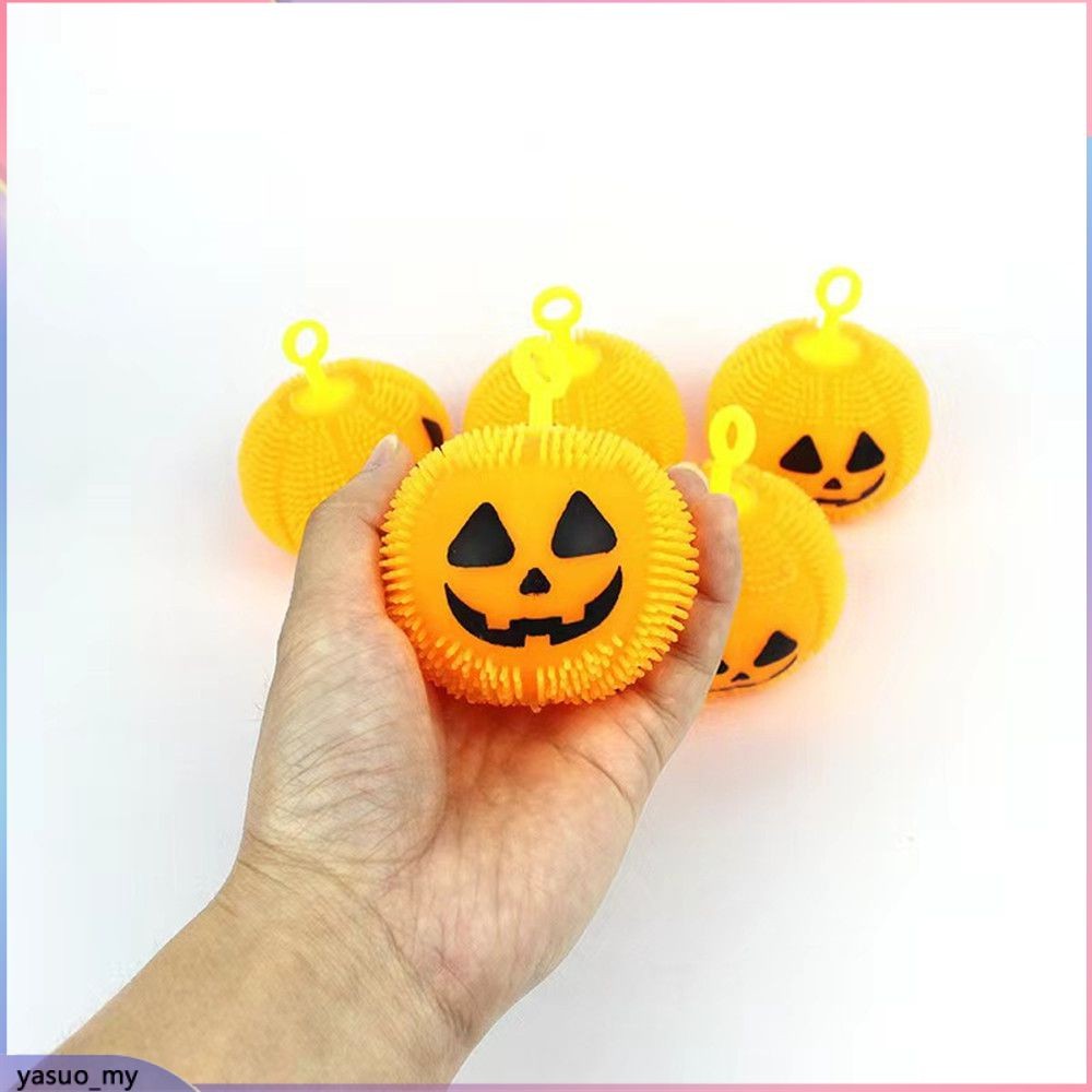 Horror Luminous Pumpkin Head Plush Ball Toy Pinch Music Cute Creative ...
