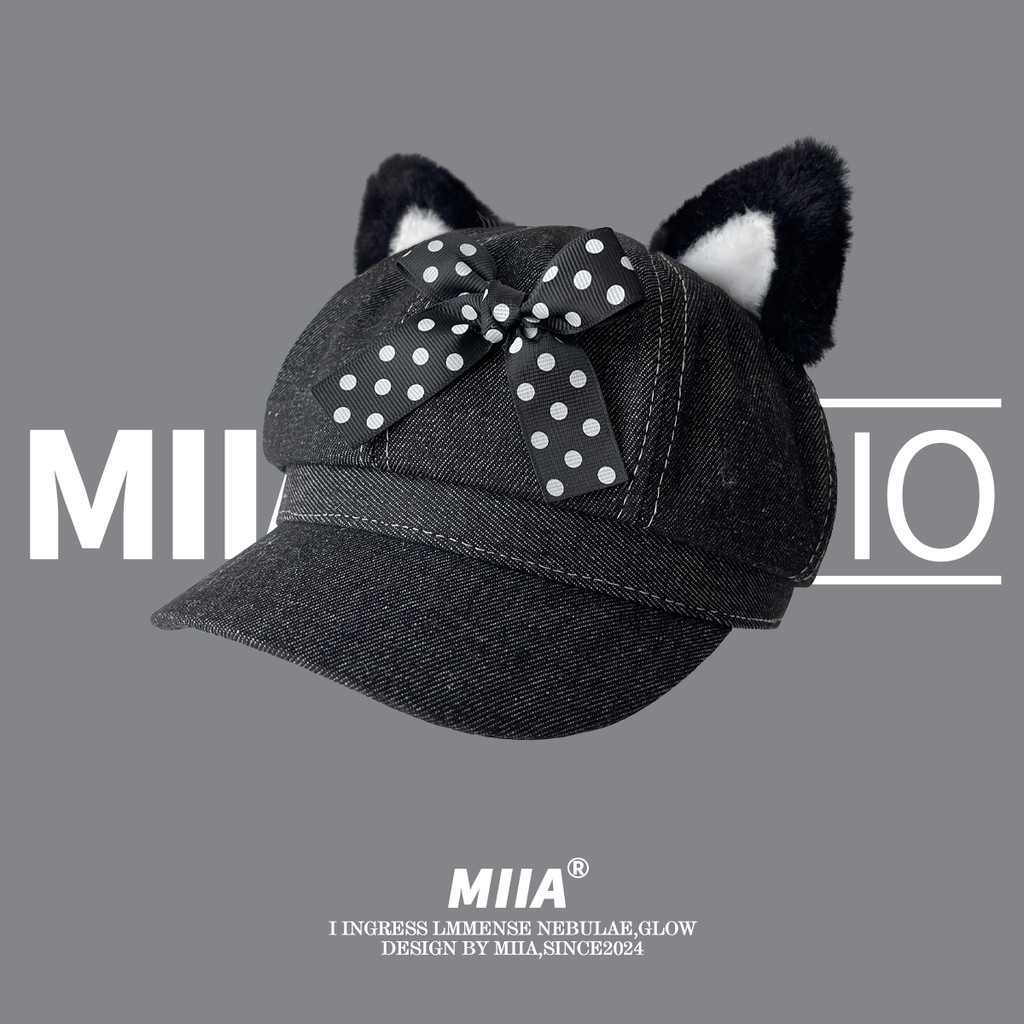 Y2k Sweet Cool Hot Girl Cute Bow Octagonal Hat Cat Ear Metal Chain ...