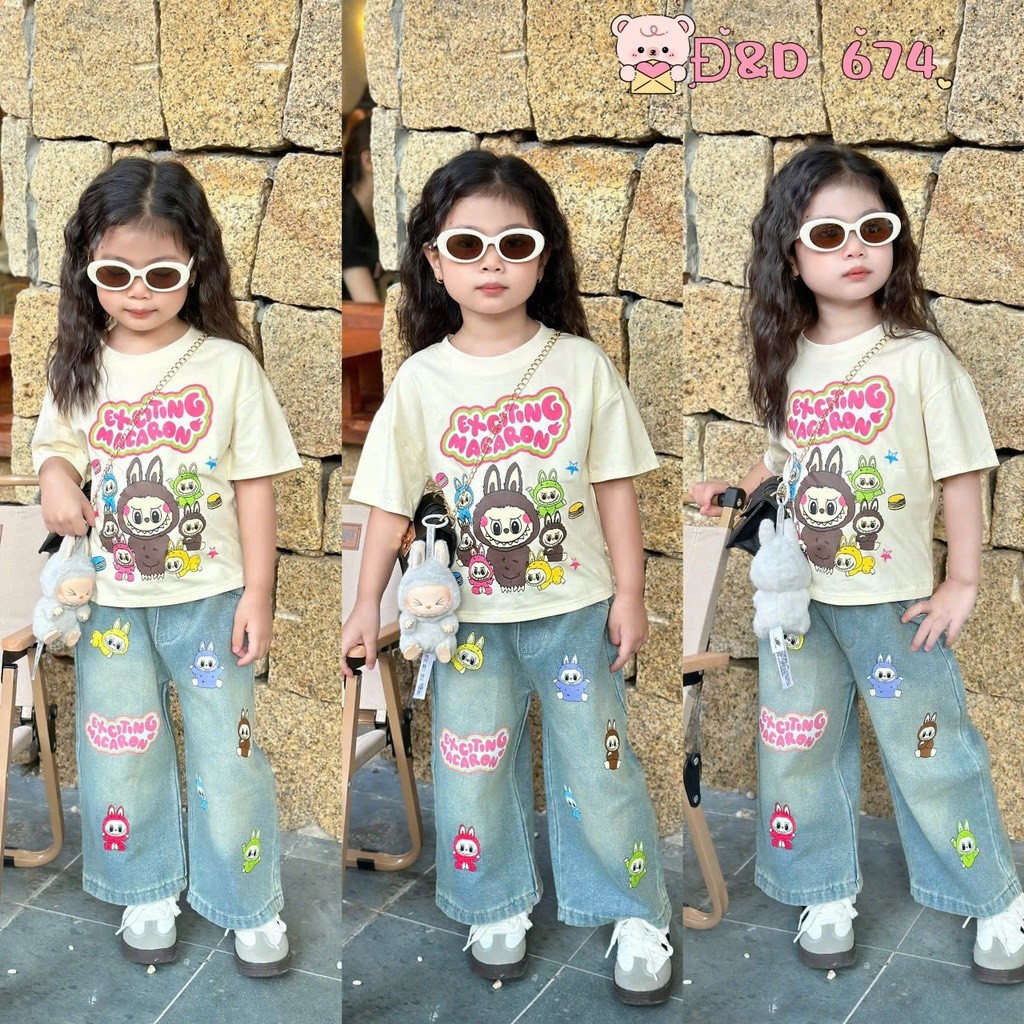 10-26kg labubu shirt and DH jeans set for girls, school outfit set for ...