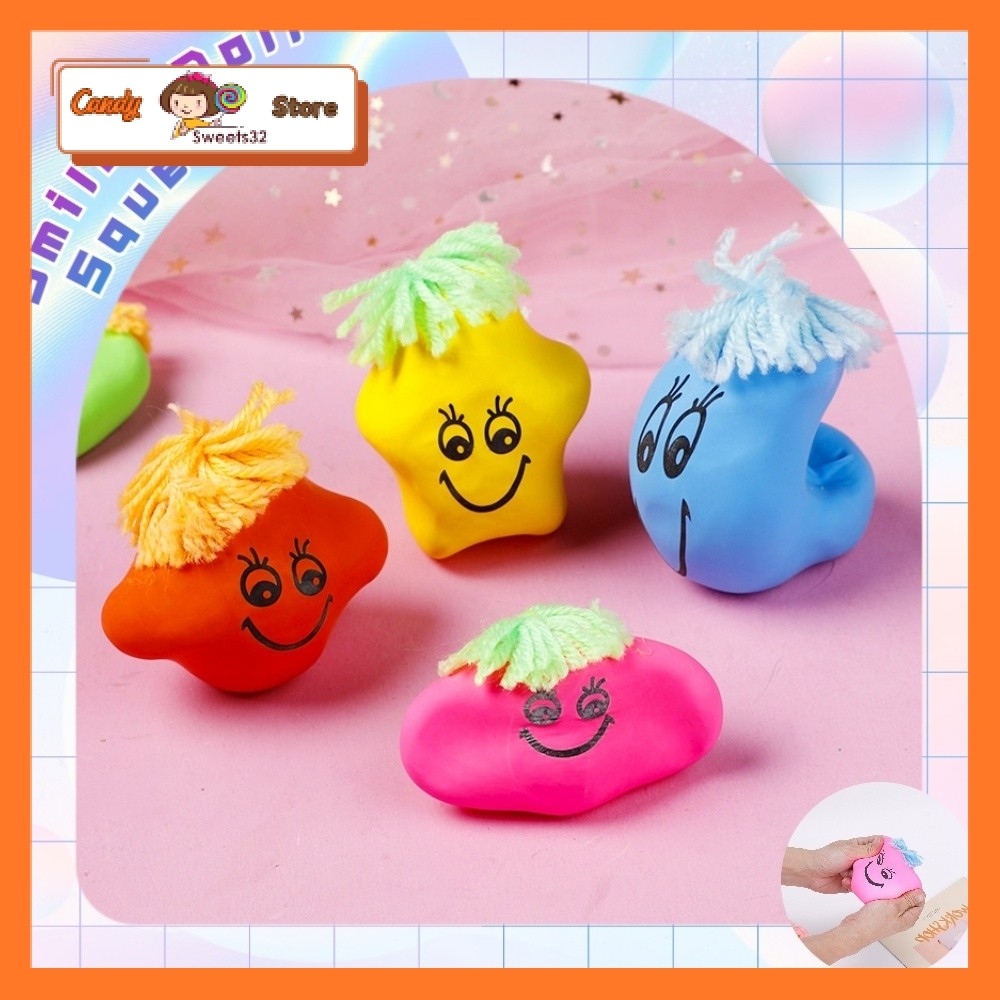 3pcs per pack 】Funny Faces Smiley Stress Ball Wool Hair Cartoon Squeeze ...